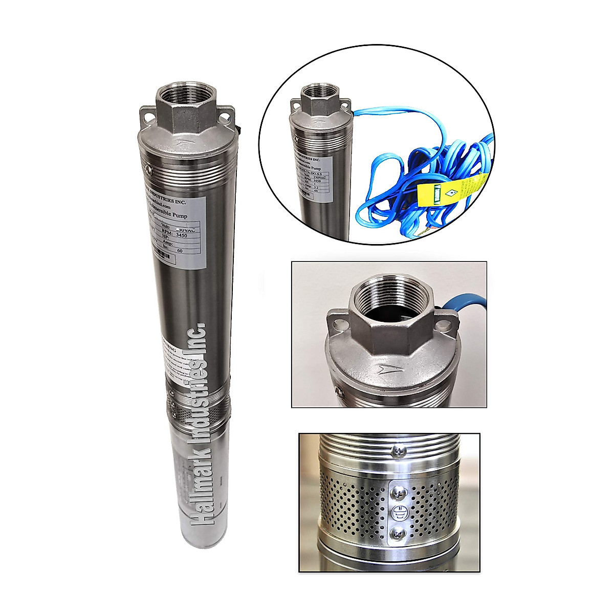 Hallmark Industries MA0419X-12A, Deep Well Submersible Pump, 2HP, 230V 60HZ, 33 Gpm, Stainless Steel, for 4" or bigger well