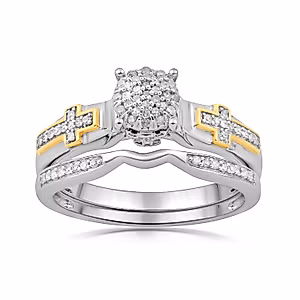 Jewelili Yellow Gold over Sterling Silver 1/5 Cttw Natural White Round Diamond Bridal Engagement Ring, Size 8