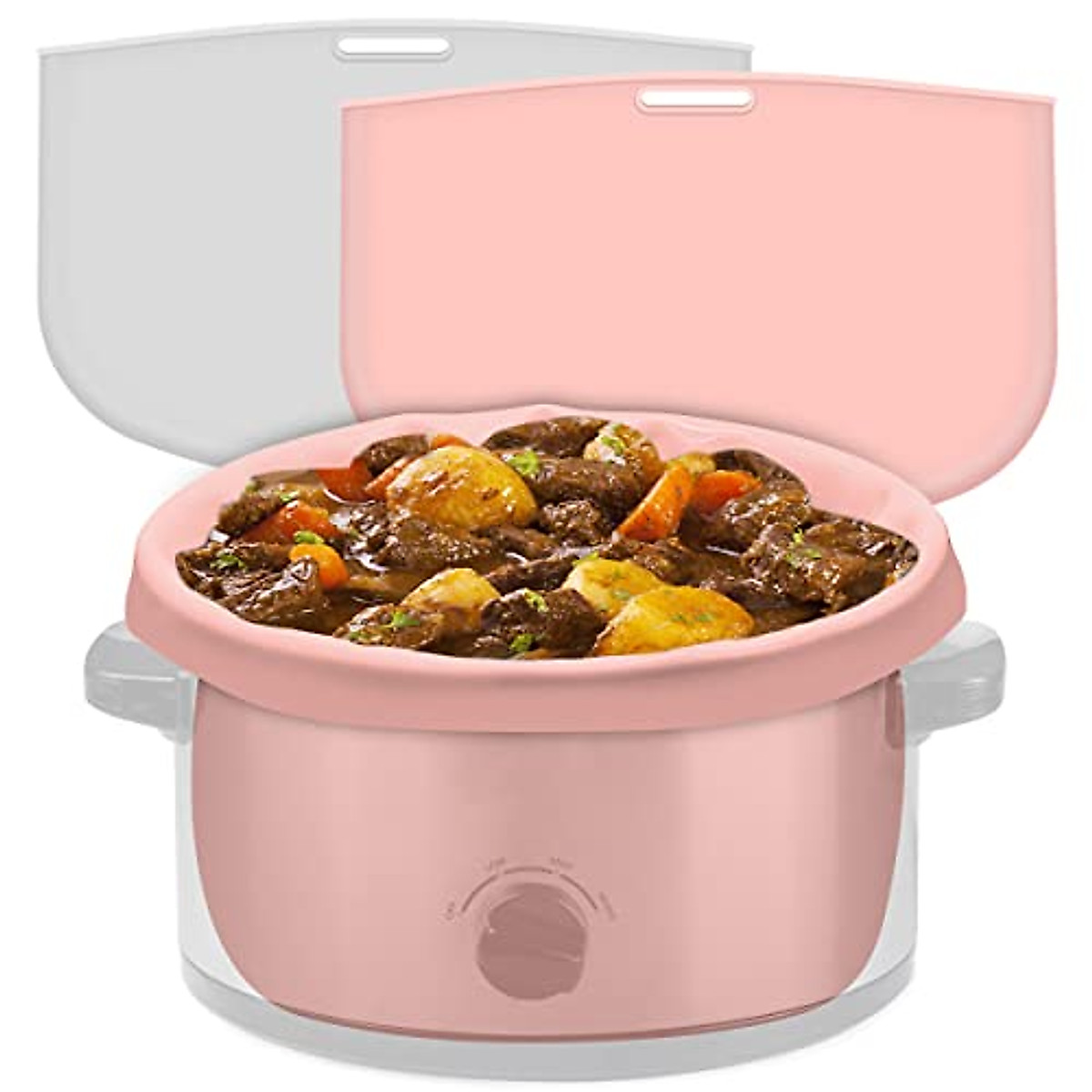 2 Pack Slow Cooker Liners - Reusable Crock pot Divider, Safe Silicone Cooking Bags Fit 7-8 Quarts Oval or Round Pot (Fit 7-8 Quarts Grey+Pink)