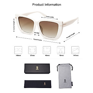 SOJOS Large Oversized Cat Eye Sunglasses for Women 70s Retro Trendy Designer Shades SJ2231, White/Brown