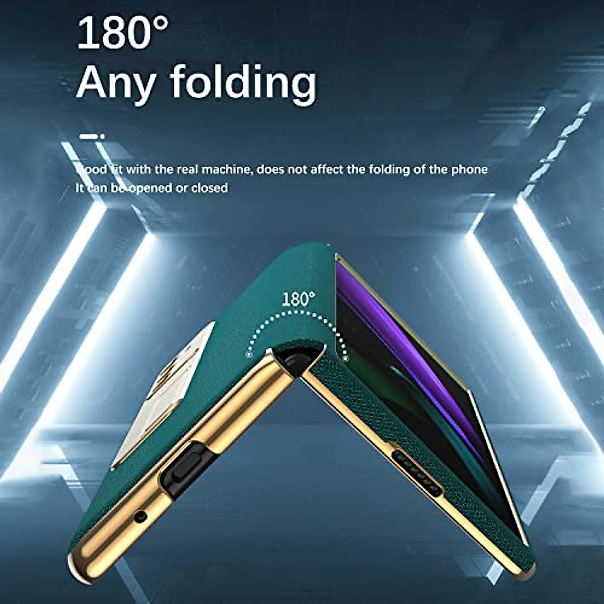 EAXER Compatible with Samsung Galaxy Z Fold 3 5G Case Metal Stand Front with Tempered Glass Cover Luxury Leather Hybrid Plating PC with Kickstand Cover Shockproof Protective Fold Case (Black)