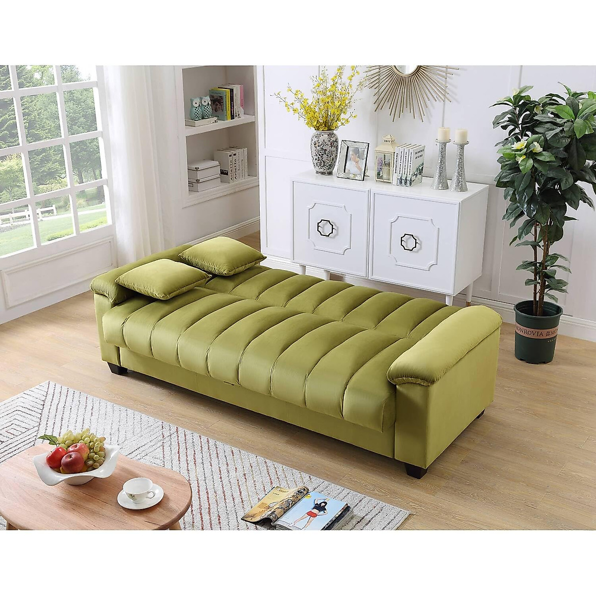 Legend Furniture Convertible Comfortable Sleeper Velvet Sofa Couch with Storage for for Living Room Bedroom Sofabed, 83'', Green