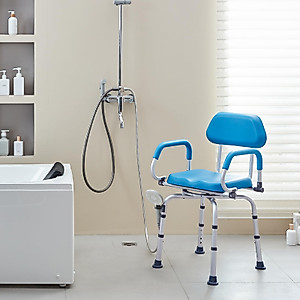 VEVOR Swivel Shower Chair 360 Degree, Adjustable Shower Seat with Pivoting Arms & Padded Bath Seat for Inside Shower or Tub, Non-Slip Rotating Bathtub Chair for Elderly Disabled, 300LBS Capacity