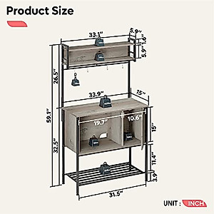 Bestier Modern 1 Cabinet Multifunctional Storage Hutch with 8 Adjustable Hanging Metal Hooks and Angled Magnetic Cabinet Door, 60 Inches Tall, Gray