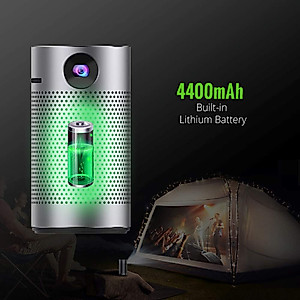 ANXONIT Mini Projector,Smart DLP Pocket Portable Projector,100 ANSI Lumens,Rechargeable Battery,360° HiFi Speaker,Android 8.1,Bluetooth,WiFi,for iPhone iPad,Home Theater Outdoor Movies (Silver)