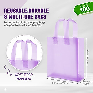 Qilery 100 Pack Frosted Plastic Gift Bags with Handles Small 8"x4"x10" Plastic Shopping Bags for Small Business Boutique Merchandise Bags Bulk for Retail Customers(Light Purple)
