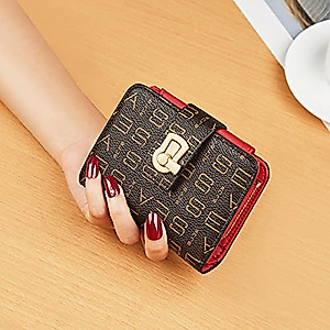 LAORENTOU Vegan Leather Small Wallet for Women PVC Brown Checkered Purse Wallets for Women Mini Trifold Zipper Pocket Wallets Cute (01 Brown)