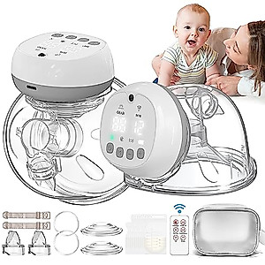 Hands Free Breast Pump Wearable Breast Pump 12 Levels 3 Modes Double Portable Electric Breast Pump w/Remote Control,140°Soft Silicone,LCD,1200mAh Battery,Low Noise Leak-Proof Painless Breastfeeding