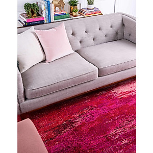Unique Loom Jardin Collection Colorful, Vibrant, Abstract Watercolor Area Rug, 6' 1" x 9' Rectangle, Pink/Brown
