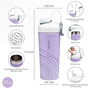 bzyoo 26oz Double-Walled Stainless Steel Insulated Tumbler with Straw Leak Proof Ideal for Smoothies, Ice Tea or Coffee Includes Mixer Ball BPA Free - Organica Purple