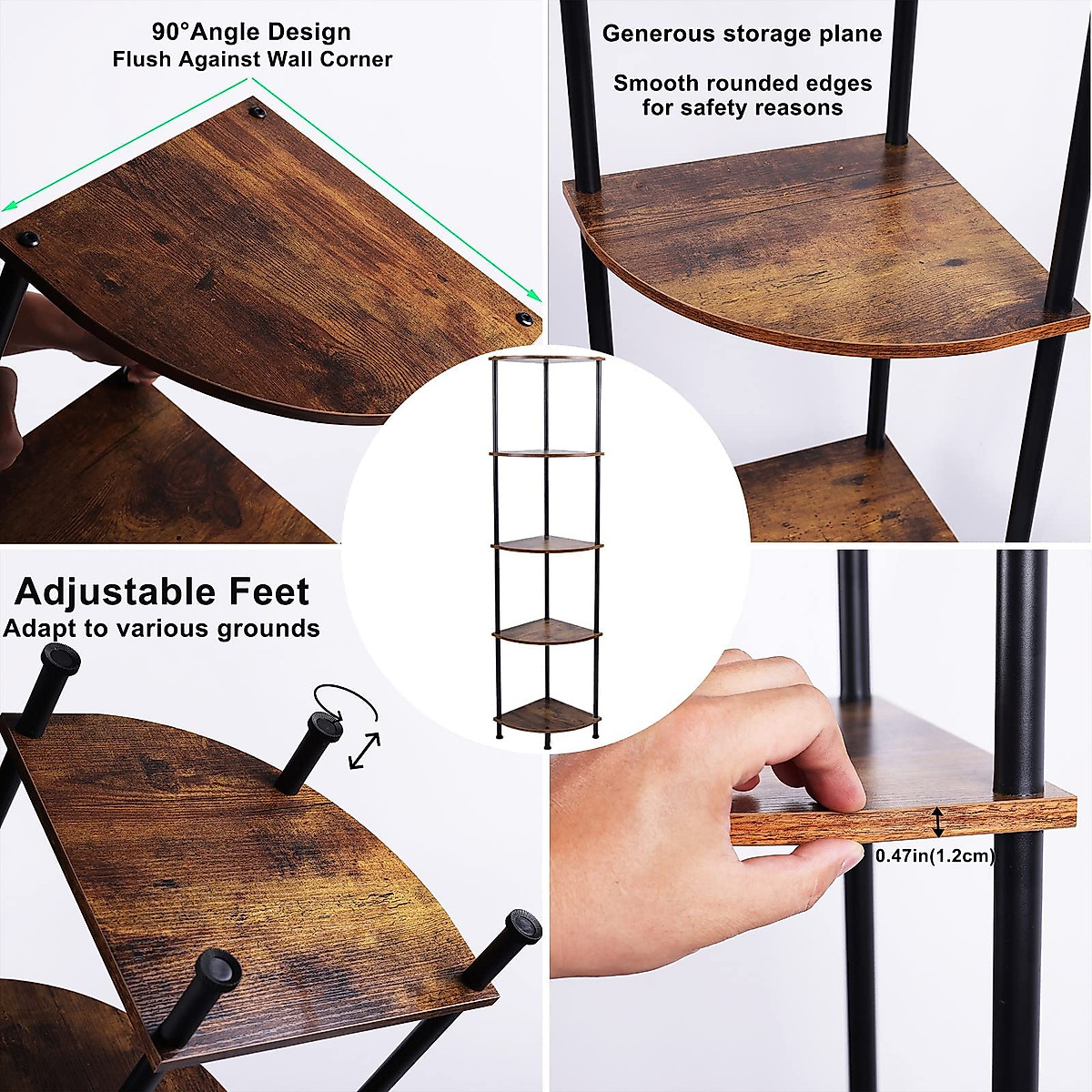 SHENGTIAN 5 Tier Corner Shelves, Multipurpose Shelving, Corner Bookshelf Plant Stand, Corner Storage for Living Room, Kitchen, Home Office