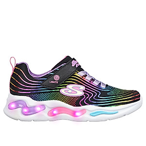 Skechers Kids Wavy Beams Sneaker, Black/Multi, 12 US Unisex Little Kid