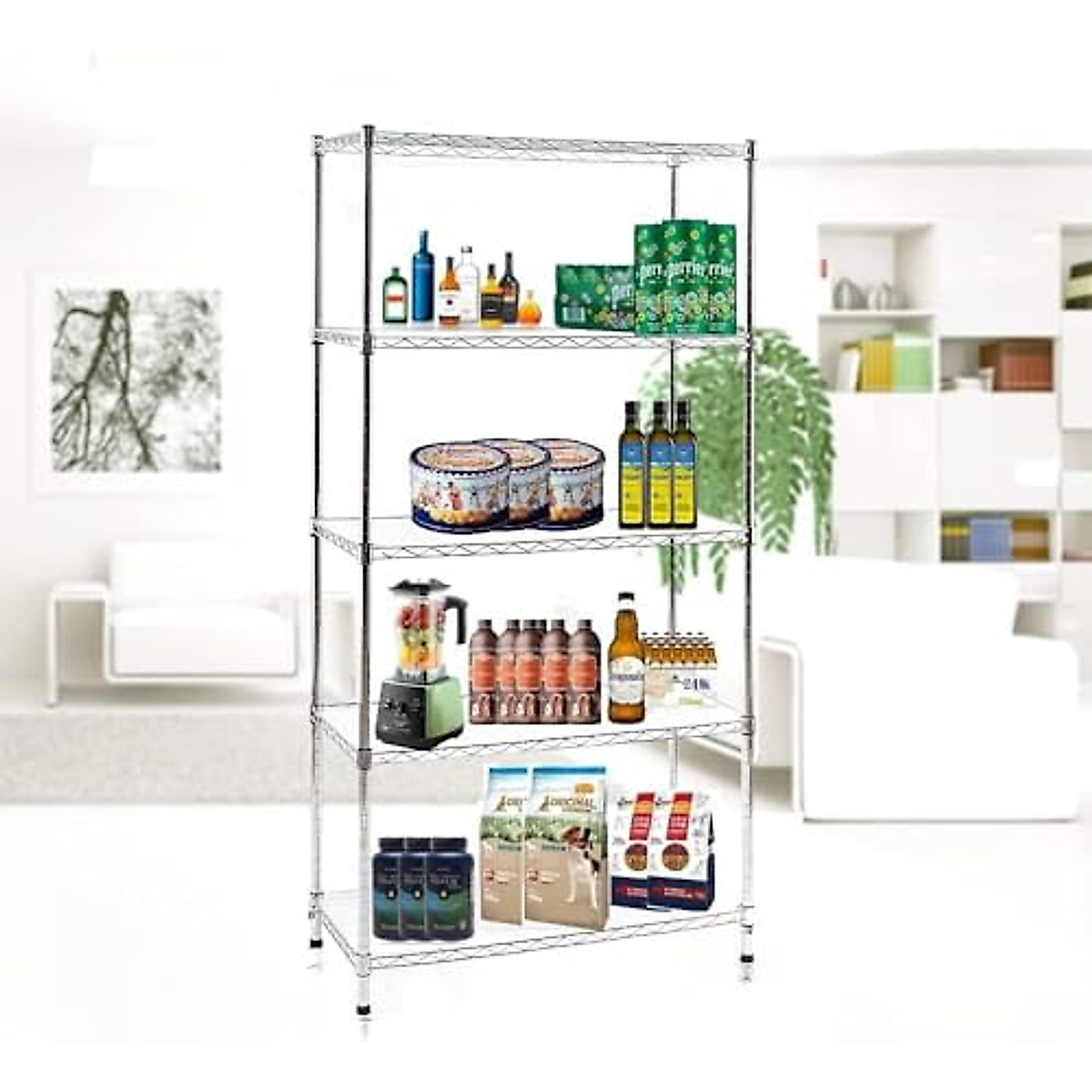 Catalina Creations Wire Shelving Rack，5-Shelf Storage Shelves, Chrome Metal Self, Heavy Duty Adjustable Steel Shelving Unit with 5-Shelf Liners for Garage, Kitchen, Office