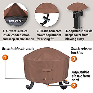 Gartree Fire Pit Cover Round 32'' DIA x 24'' H, Waterproof 600D Heavy Duty Gas Firepit Cover for 30-32 Inch Propane Fire Table Outdoor Fire Bowl with Air Vents Buckles, Brown