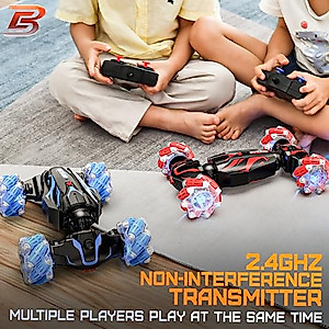 BEZGAR Remote Control Car - Gesture RC Car with Lighting, Sound & Smoke Effects, 2.4Ghz Hand Controlled RC Stunt Car for Kids, Indoor/Outdoor Rechargeable Toy Cars Birthday Gifts for Boys & Girls-Blue