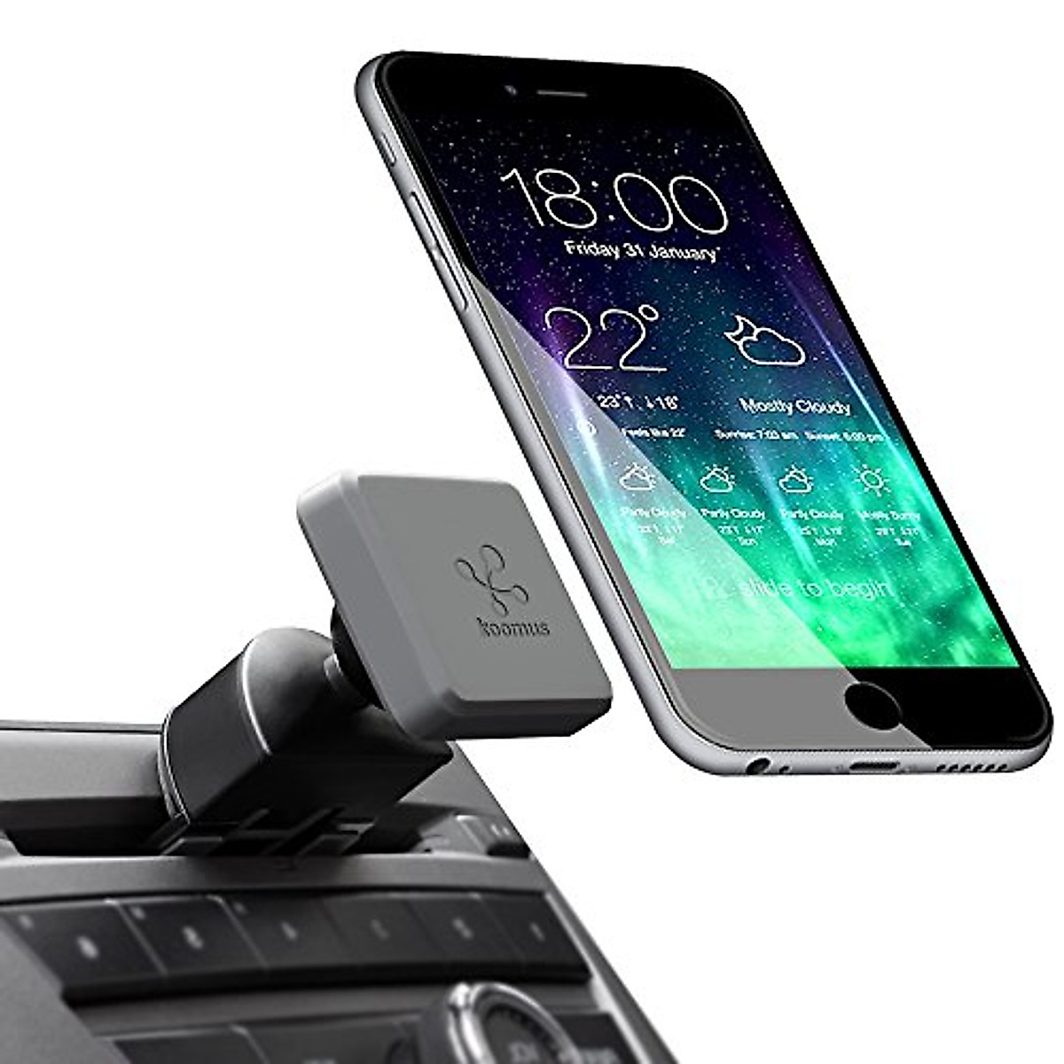 Koomus Pro CD-M CD Slot Magnetic Cradle-less Smartphone Car Mount Holder for all iPhone and Android Devices, Single , Black