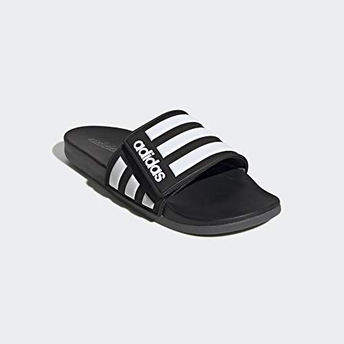 adidas Men's Adilette Comfort Adjustable Slides, Core Black/White/Grey, 10