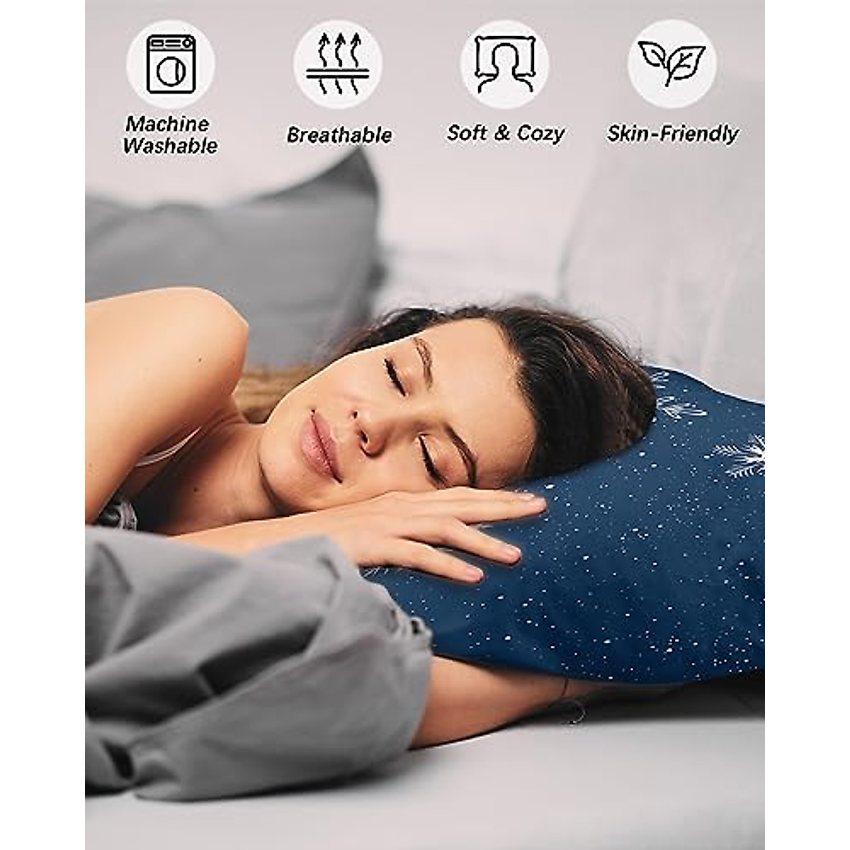 Edwiinsa White Snowflake Pillow Covers Standard Size Set of 2 Bed Pillow, Plush Soft Comfort for Hair/Skin Cooling Pillowcases with Envelop Closure 20x26 Inches Winter Christmas Holiday Blue