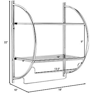 ReunionG 2-Tier Bathroom Shelf with Towel Rails, Wall Mounted Towel Shelf with Space-Saving Design, Multifunctional Chrome Bathroom Storage Shelf for Bathroom Laundry Room Kitchen, Easy Assembly