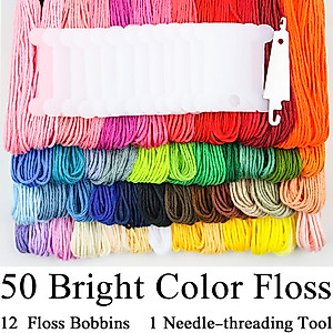 Similane Embroidery Floss 50 Skeins Cross Stitch Thread Rainbow Color Friendship Bracelets Floss Crafts Floss with 12 Pcs Floss Bobbins and 1 Pcs Needle-Threading Tool