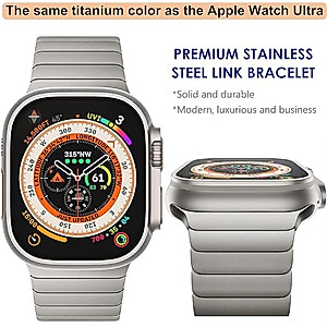 WINGLE for Apple Watch Ultra 2 Band 49mm 45mm 44mm 42mm Series 9 8 7 for Men, Stainless Steel Bands Metal Strap Wristband for Apple Watch iWatch Ultra/Ultra 2 SE 6 5 4 3 2 1 Link Women, Titanium
