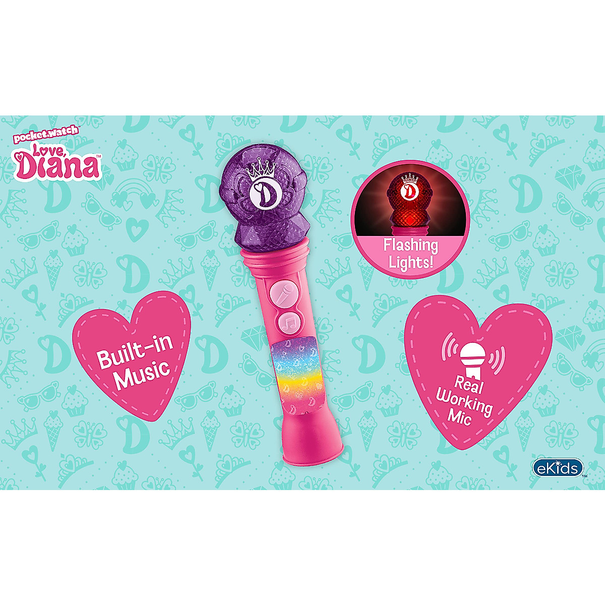 Love Diana Toy Microphone for Kids, Musical Toy for Girls with Built-in Music, Kids Microphone Designed for Fans of Love Diana Toys and Gifts