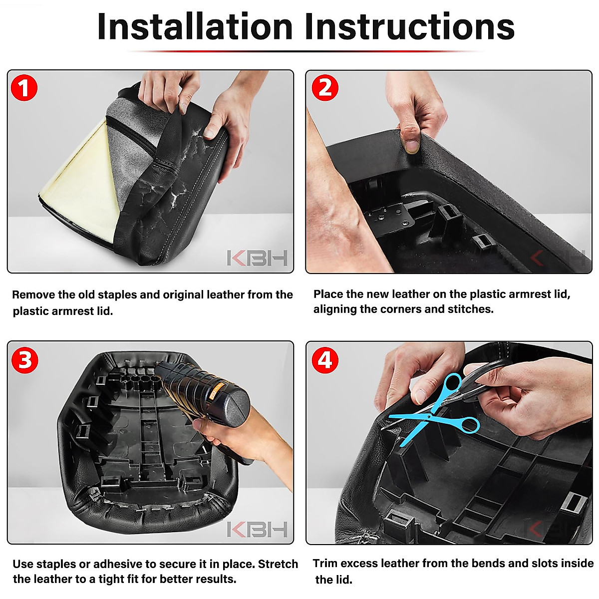 KBH Car Front Center Console Armrest Cover Replacement for Ford Explorer 2011-2019, Vinyl Leather, Middle Console Arm Rest Skin Upholstery, Anti-Scratch, Black (Without Lid)