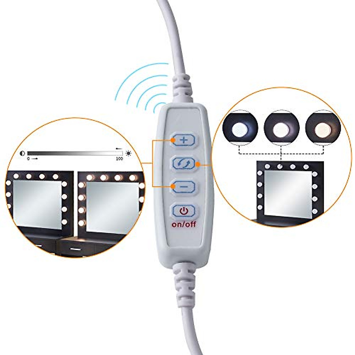 OFCASA Vanity Desk with Mirror and Lights, Vanity Set with 3 Colors Lights, Makeup Table with Mirror and Chair, Adjustable Nightstand, Solid Wood Legs, Bedroom Dressing Table (Black)