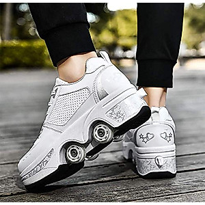 LDTXH Multifunctional Roller Skates Shoes Deformation Automatic Walking Shoes with Double-Row Deform Wheel Adult Children's Skating Shoes,5.5