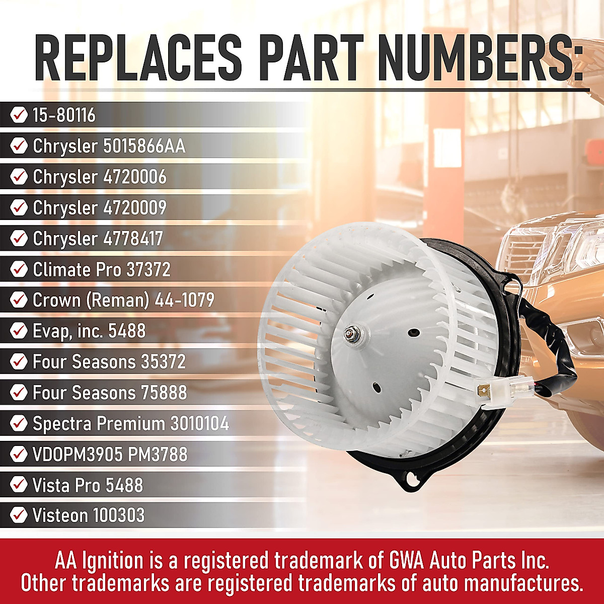 AC Blower Motor with Fan Replaces 4778417, 5015866AA, 700010, 615-00486 - Compatible with Dodge & Jeep - 1994-2002 Ram 1500, 1994-2002 Ram 2500, 94-02 Ram 3500 & 1993-1998 Grand Cherokee