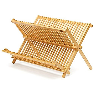 RoyalHouse Premium Natural Bamboo Dish Rack, Collapsible Dish Drainer, Foldable and Compact Dish Drying Rack for Kitchen Counter