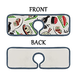 Absorbent Kitchen Faucet Mat 4 Pieces Japanese Seafood Cuisine Faucet Sink Splash Guard Bathroom Counter and RV,Faucet Counter Sink Water Stains Preventer