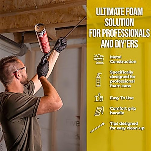 AWF Pro Foam Gun - AWF 1200, PTFE Non Stick Coated Basket, 2' Spray Foam Gun. Ideal for Contractors & DIY. High Precision, Greater Yield Foam Spray Insulation Gun, One Hand Adjustment, 2' Long Nozzle