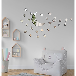 Stars Moon Acrylic Mirror Wall Stickers 3 Sizes Stars Stickers with Adhesive Art Decal 3D Wall Decorations for Baby Kids Bedroom Home DIY Decor
