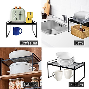 Vicosey Cabinet Shelf , Shelf organizer,Rustproof Kitchen Counter and Cabinet Shelf , Space Saver Under Cabinet Shelf , Cupboard, Plate, Dish, Counter & Pantry Organizer Organization,Black/Iron