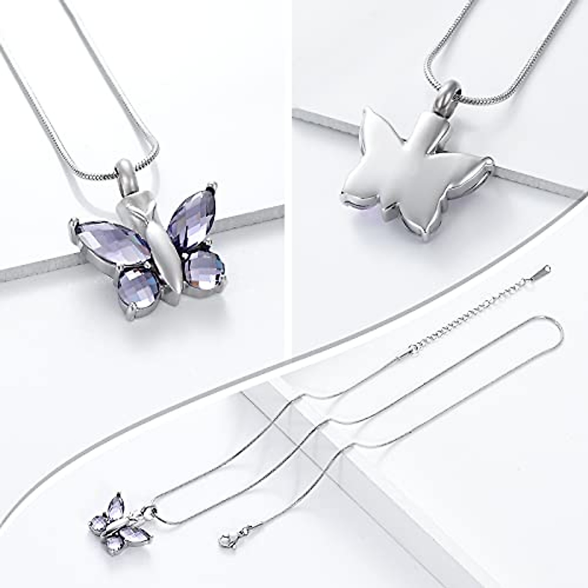 Butterfly Cremation Necklace for Ashes Memorial Keepsake for Beloved's Ashes Cremation Jewelry for Ashes Urn Pendants for Human Ashes Adult (Purple)
