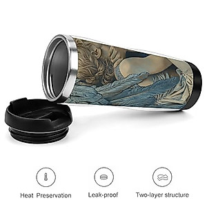 RTFGHJS 13oz Vacuum Insulated Stainless Steel Tumbler with Leakproof Lid Angel with Blue Wings 304 Stainless Steel Travel Mug Wide Mouth Coffee Cup for Hot & Cold Drinks (380ml)