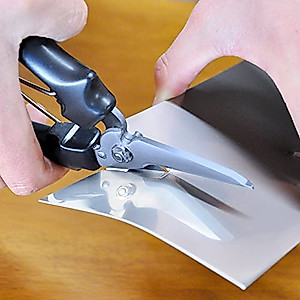 CANARY Metal Cutting Scissors with Wire Cutter 7.6" [Straight], Made in JAPAN, All-Purpose Heavy Duty Hand Shears, Japanese Stainless Steel Blade, Spring Loaded Handle, Black