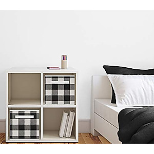 Sweet Jojo Designs Buffalo Plaid Foldable Fabric Storage Cube Bins Boxes Organizer Toys Kids Baby Childrens - Set of 2 - Black and White Check Rustic Woodland Flannel