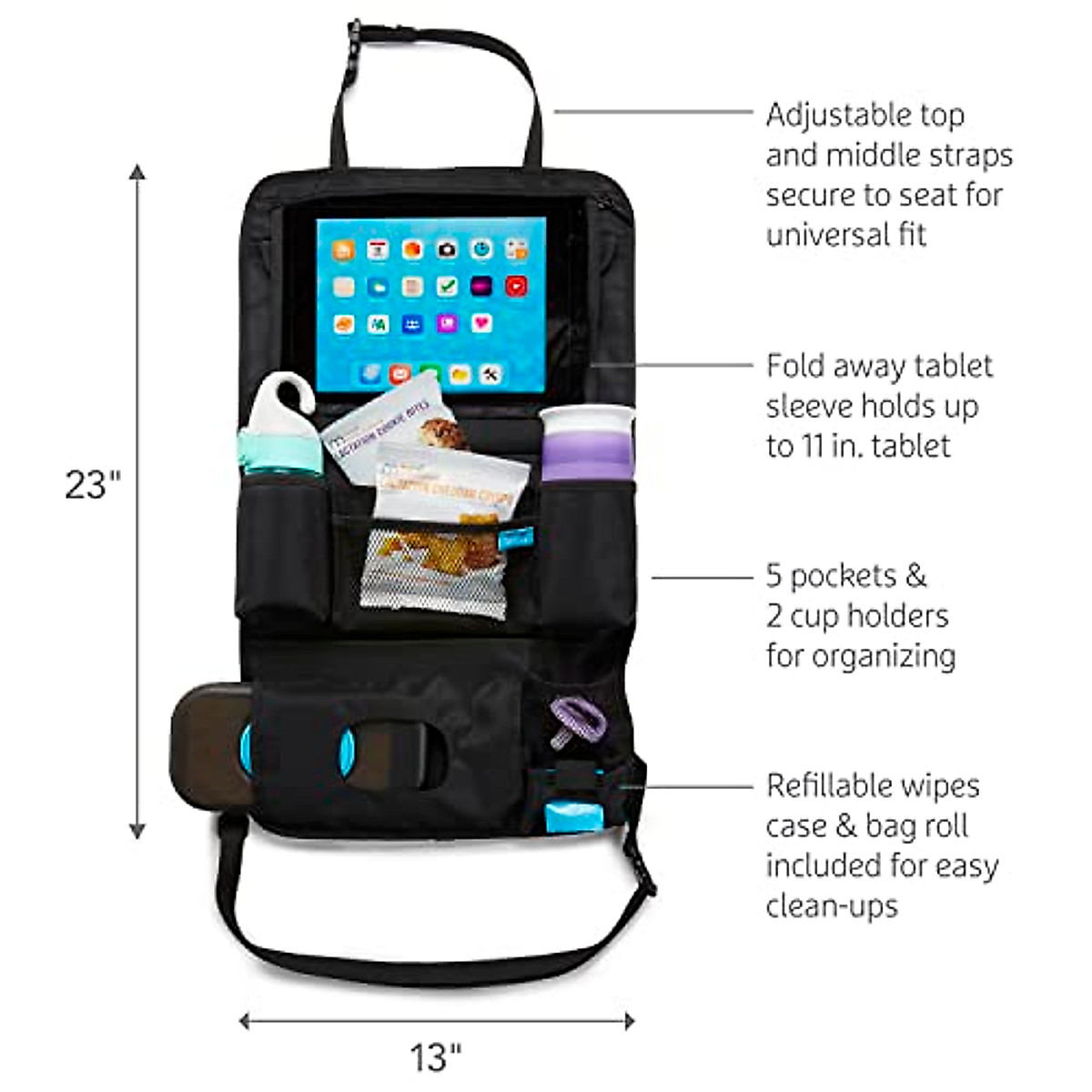 Munchkin® Brica® Car Backseat Organizer™ with Tablet Holder and Wipes Case, Black