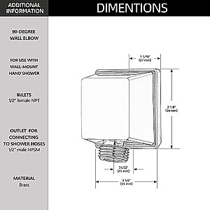 Square Wall Elbow for Hand Held Shower, Stainless
