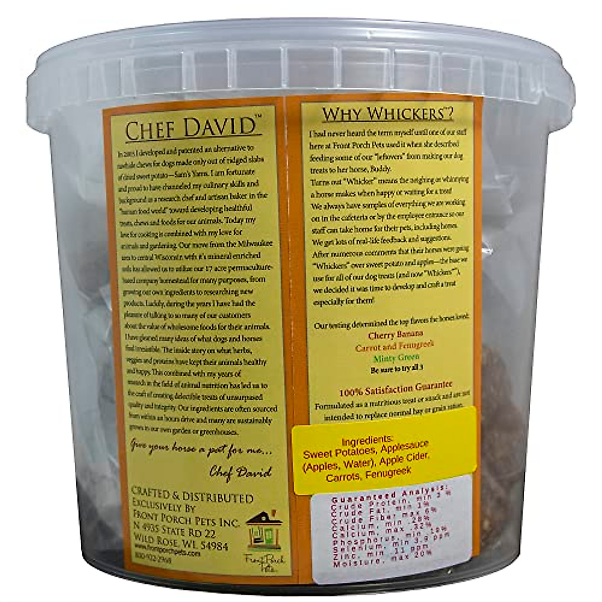 Front Porch Pets - Chef David Horse Treats Healthy Real Food Horse Treats, No Added Sugar, No Artificial Flavors, Stall Treats for Horses, Made in USA - Whickers - Carrot & Fenugreek, 24oz