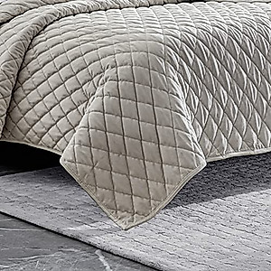 Vera Wang - King Quilt Set, Luxurious Velvet Bedding with Matching Shams, Lightweight Home Decor (Diamond Velvet Natural Ivory, King)