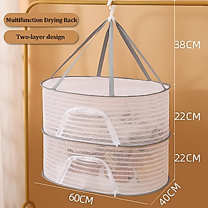 YUNXIASW Herb Drying Rack 2 Layers Folding Mesh Hanging Drying Net Vegetable Dryer Multifunctional with Zipper,Dry Plants, Herbal,Weed,Clothing,Foods Drying Rack(White)
