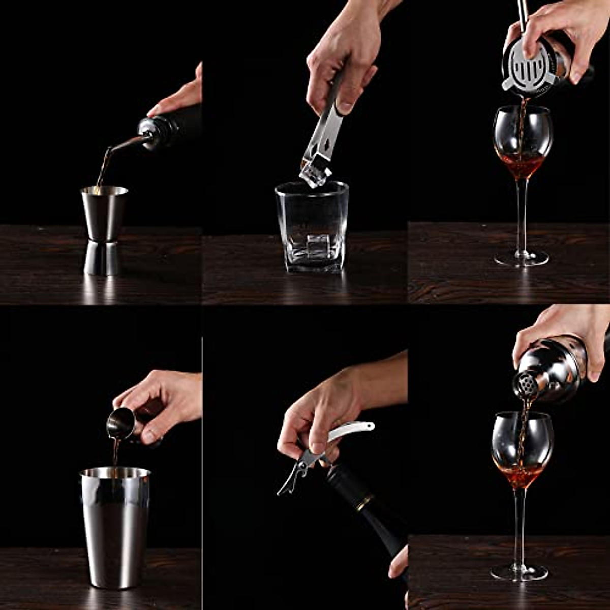 ProCattle 13 Piece Cocktail Shaker Set with Bamboo Stand, Stainless Steel Mixology Bartender Kit and Recipes, Bar Tools Set, Gifts for Men Dad Grandpa, Home Party, Bar Party, Travel - 25 OZ (750ml)