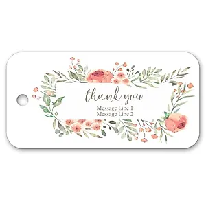 Personalized Custom Party Wedding Favor Gift Bag Tags, Thank You Watercolor Floral Design - 1.5" x 3" - 30ct