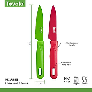 Tovolo 8", Set of 2 Paring Protective Blade Covers, Stainless Steel Kitchen Knives with Comfort-Grip Handles for Cutting & Slicing, Large, Chili Pepper/Lime