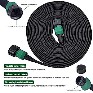 Flat Soaker Hose for garden beds,50 FT Double Layer Design 5/8" Heavy Duty -Saves 80% Water Drip Weeper Hoses Black
