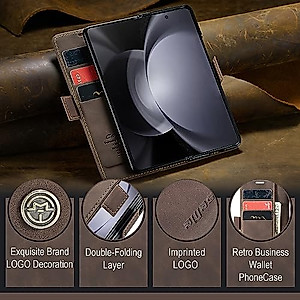phone flip case Compatible with Samsung Galaxy Z Fold 5 Premium PU Leather Wallet Case, 2 in 1 Flip Magnetic Wallet Cover Case, Matte Soft Leather + TPU Bottom Shell Case W Card Holder+Money Pocket ph