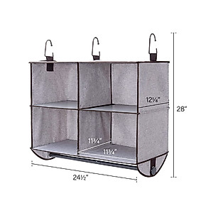 StorageWorks Hanging Closet Organizer with Garment Rod, 4 Section Closet Hanging Shelves, Fabric, Mixing Brown and Gray, 24 ½”W x 12 ¼”D x 28”H